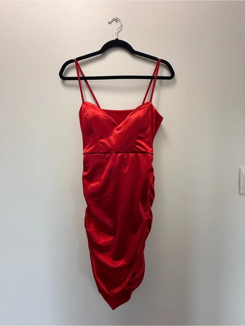 SHEIN | Dresses | Shein Red Satin Midi Dress With Spaghetti Straps ...